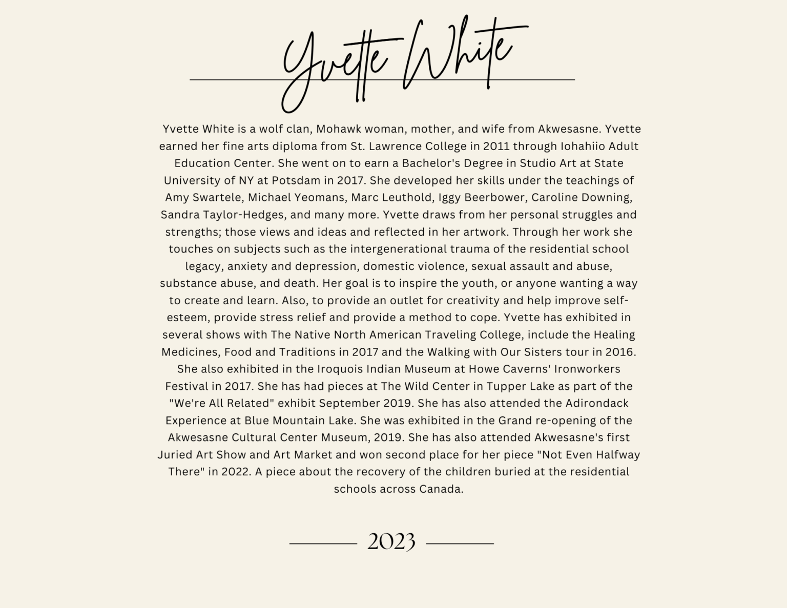 April Artist of the Month – Yvette White - Akwesasne Cultural Center